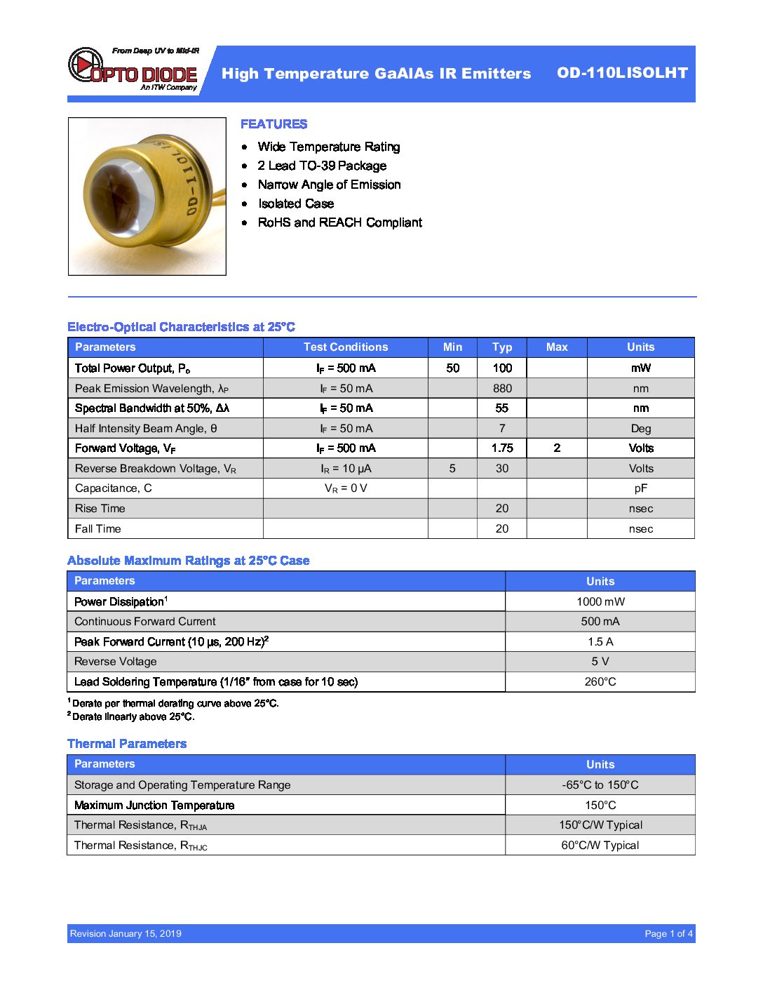 Opto Diode NIR-LED: OD-110LISOLHT